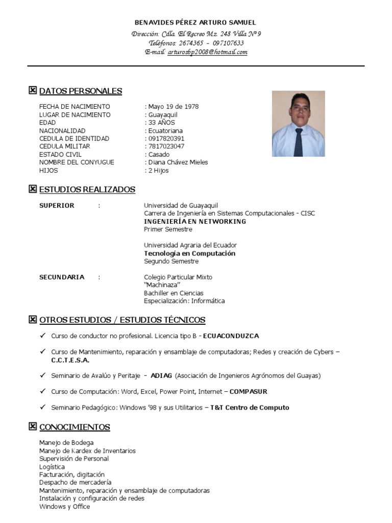 Curriculum Arturo Benavides | PDF | Microsoft Excel | Informática