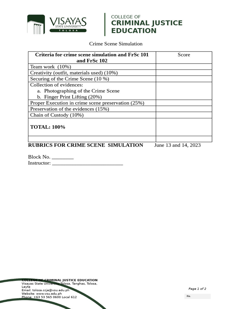 Crime Scene Simulation Rubrics | PDF | Computers