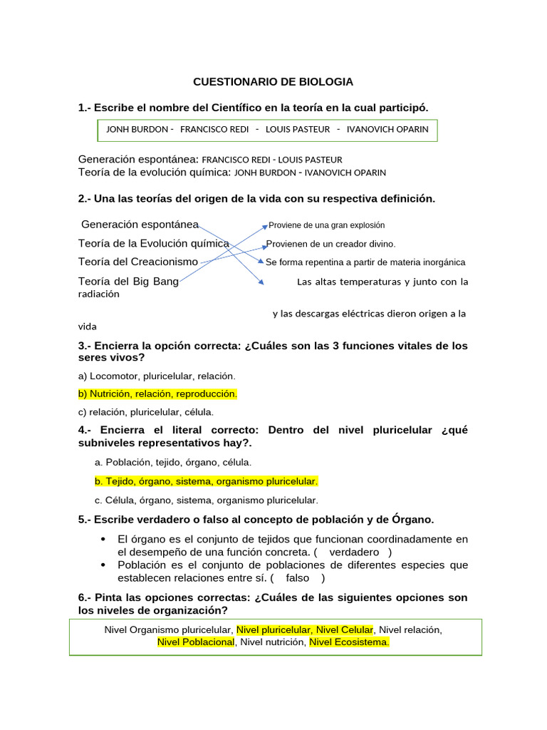 Cuestionario de Biologia | PDF