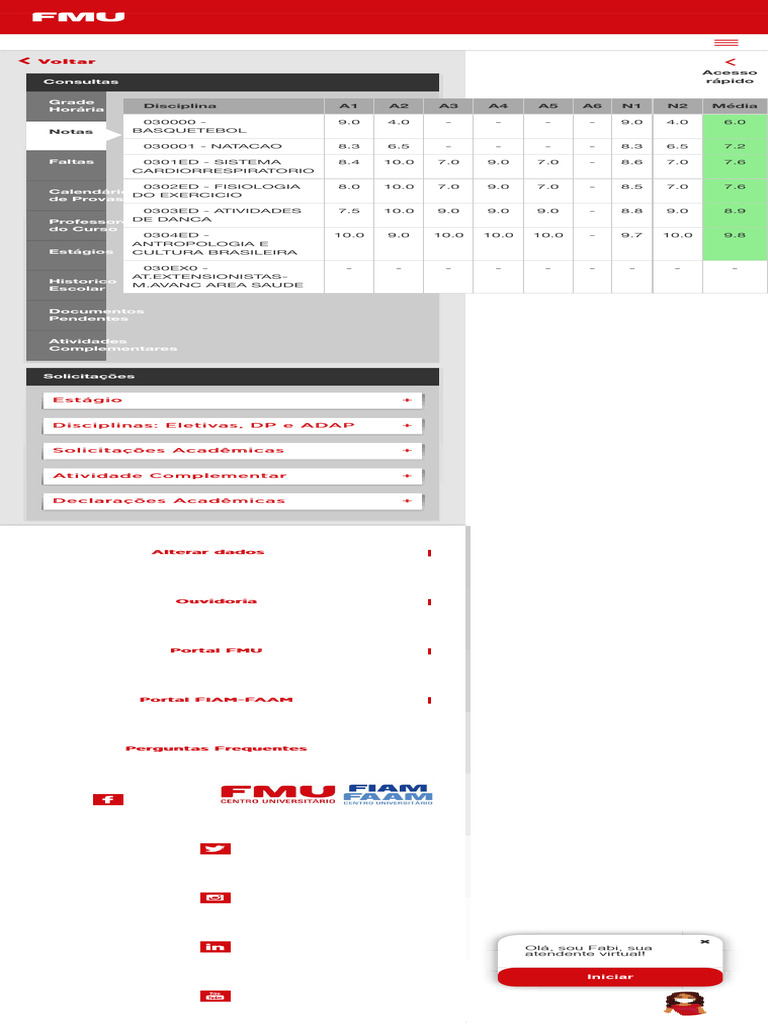 FMU - Aluno Online | PDF