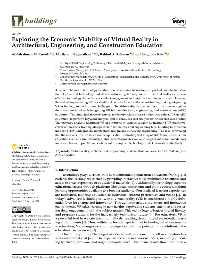 Exploring the Economic Viability of Virtual Reality in Architectural ... Exploring the Economic Viability of Virtual Reality in Architectural ...