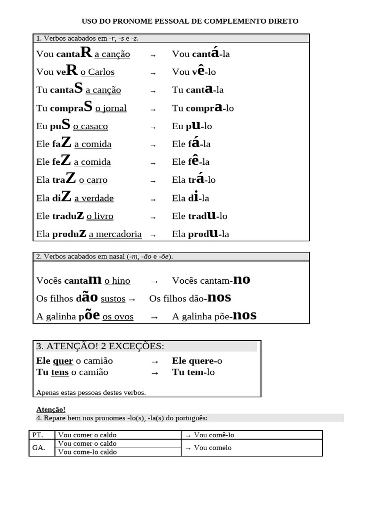 Pronome Pessoal de Complemento Directo | PDF