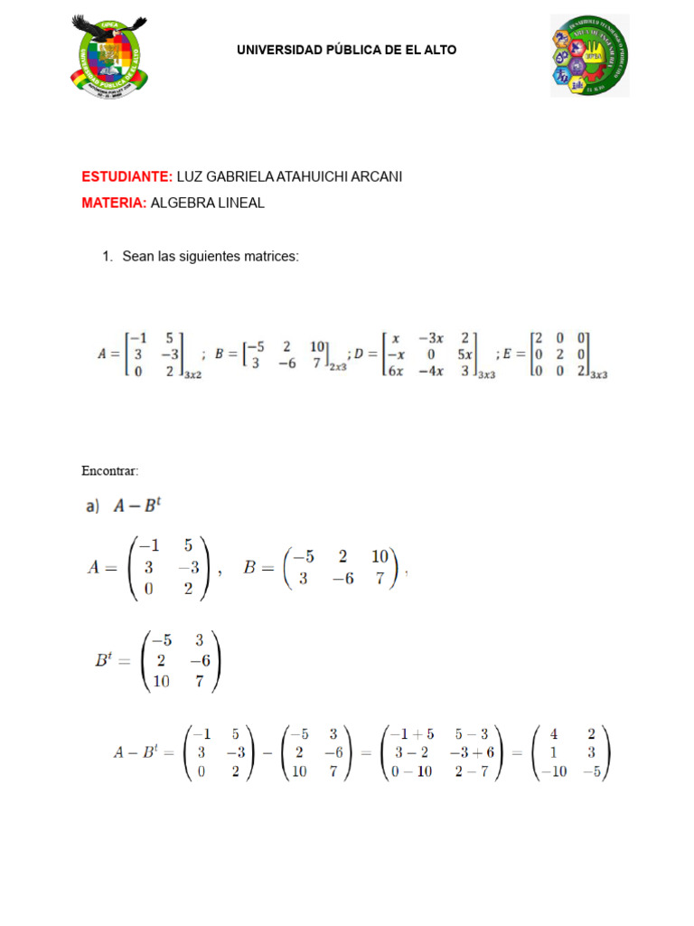 EJERCICIOS_ALGEBRA LINEAL | PDF