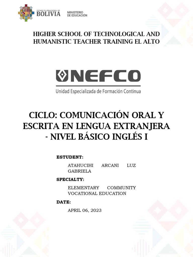 Final Proyect - Ciclo I Inglés Basico | PDF
