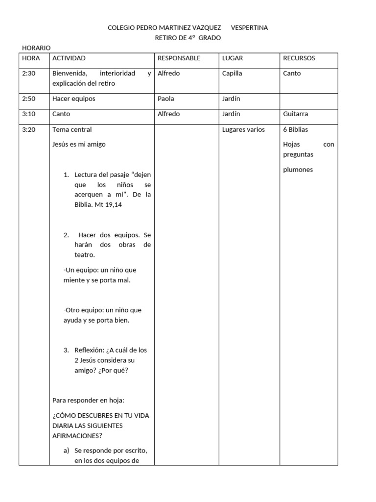 RETIRO 4o Vespertina Esquema | PDF