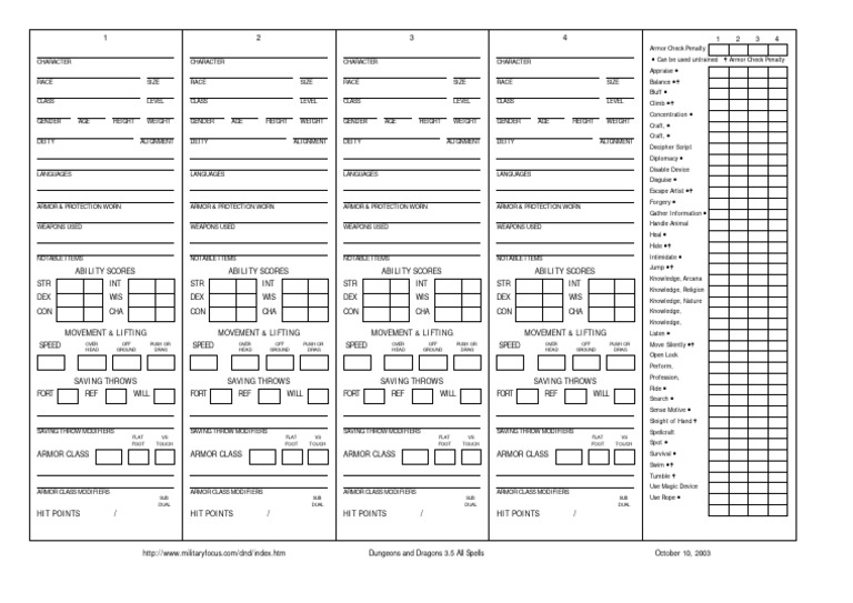 Character Sheet - Party Sheet v3.5 | PDF