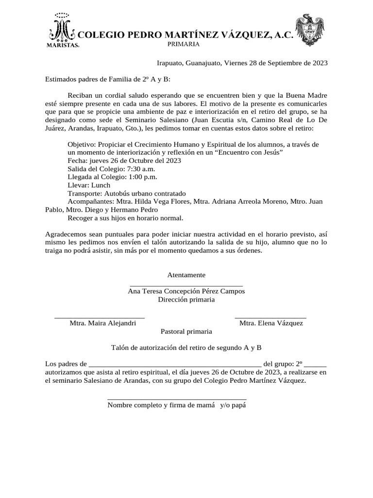 Circular Retiro 2do Prim Mat | PDF