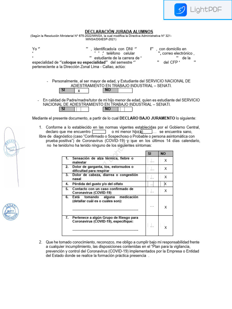 ANEXO #02 - Declaración Jurada de Alumnos (2) - 01 | PDF