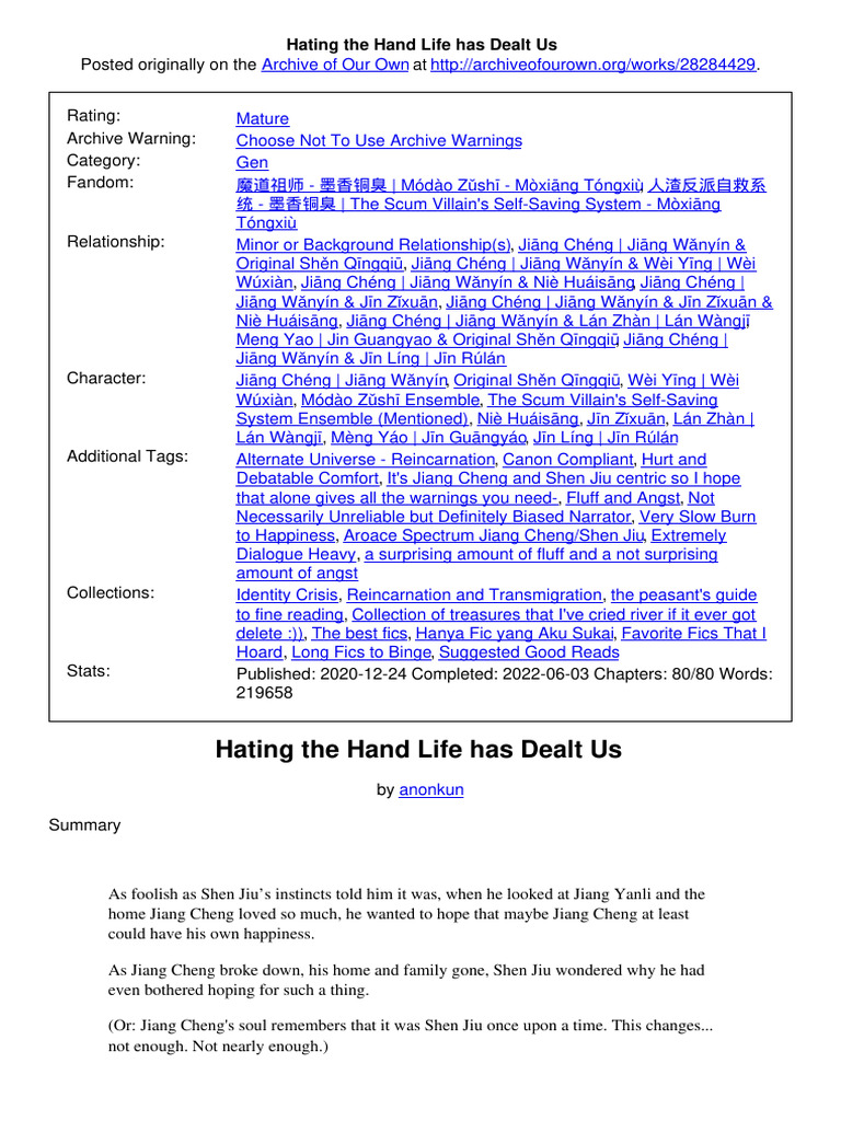 Hating the Hand Life Has | PDF