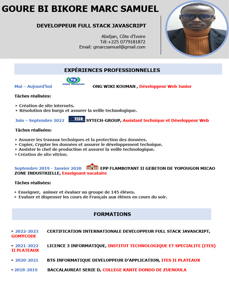 CV Dev Gourebi V6 | PDF