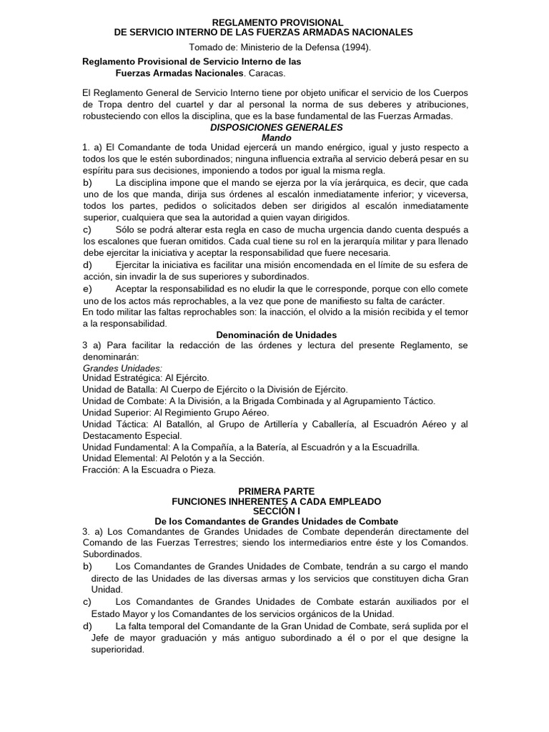 Reglamento Provisional de Servicio Interno | PDF