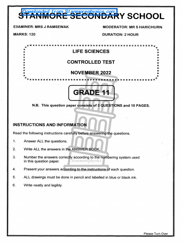 Life Science Grade 11 November 2022 QP and Memo 1 | PDF