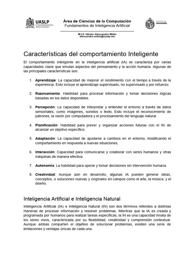 1.2 Características Del Comportamiento Inteligente | PDF