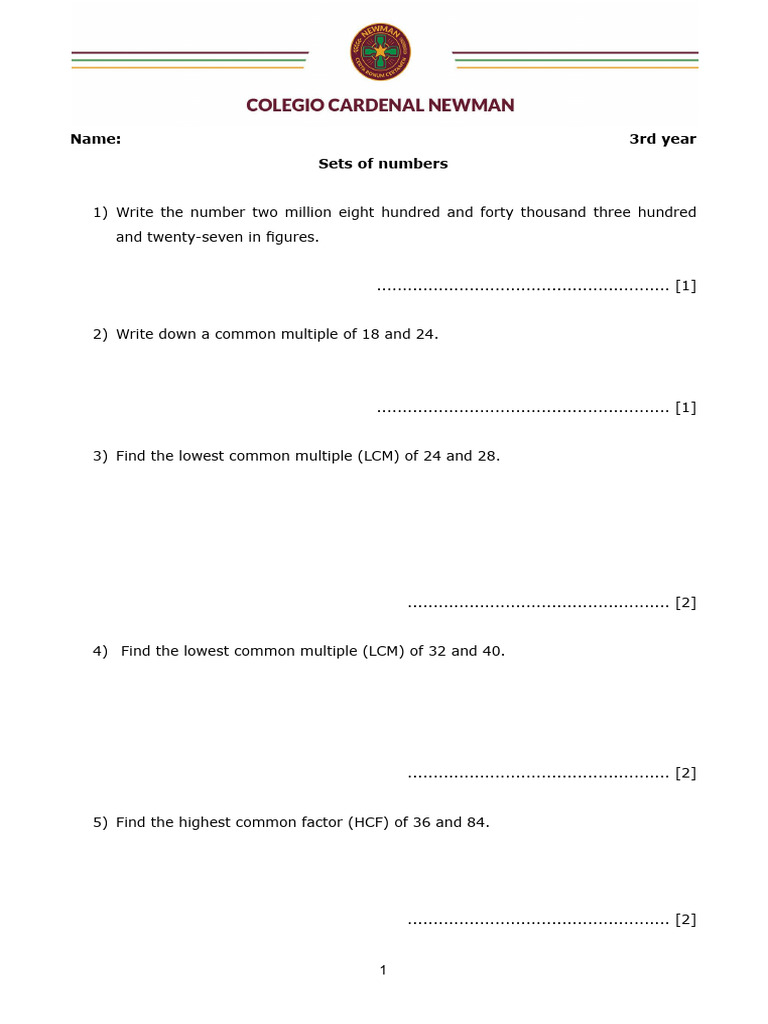 Sets of Numbers | PDF