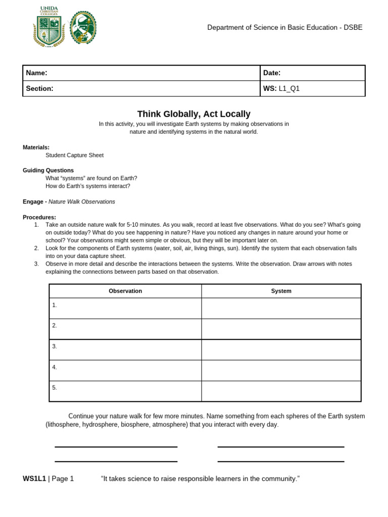 Performance Task 1 Think Globally Act Locally | PDF