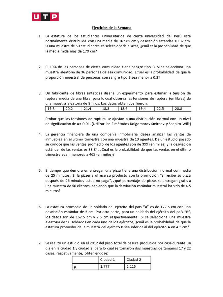 Ejercicios Semana2 Estadistica Inferencial | PDF