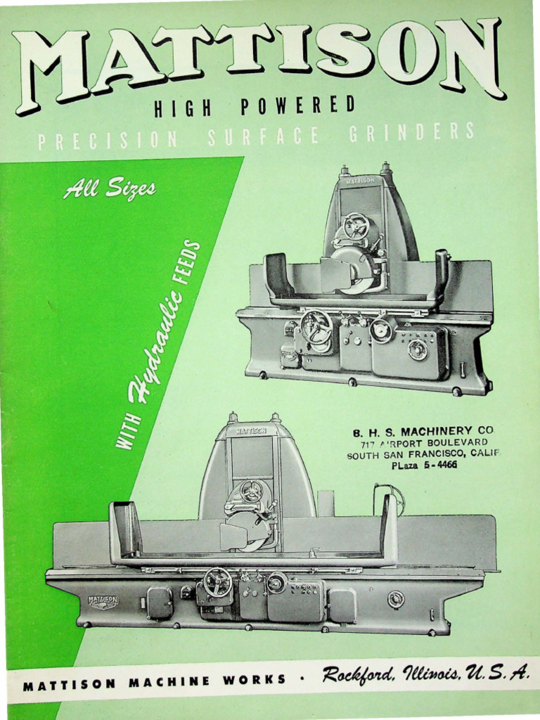 Mattison High-Powered Precision Surface Grinder Machine Specifications ...