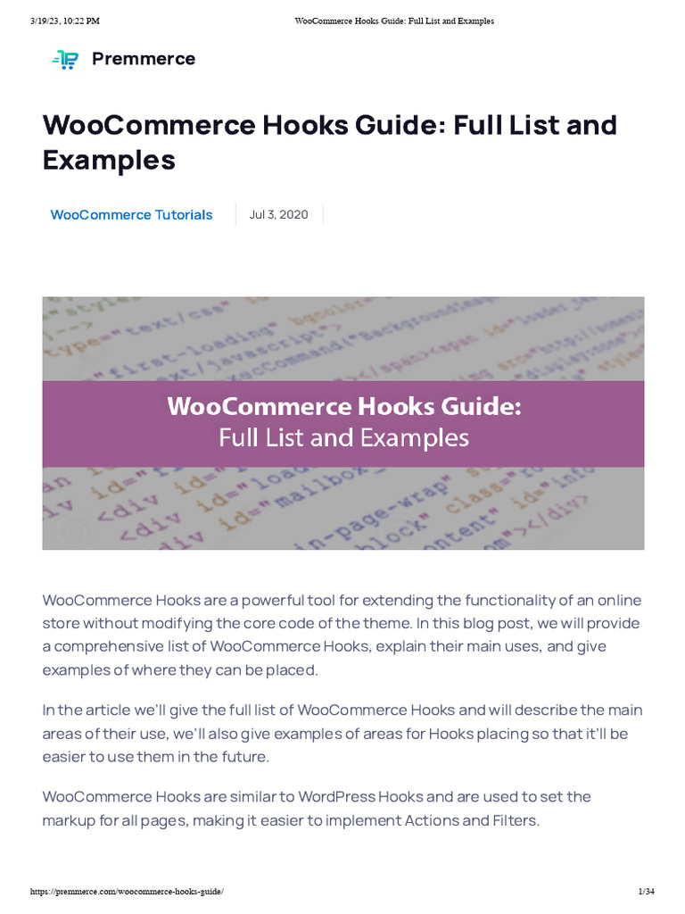 WooCommerce Hooks Guide - Full List and Examples | PDF