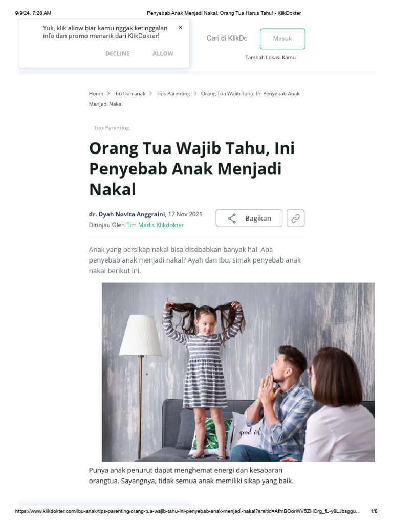 Orang Tua Wajib Tahu, Ini Penyebab Anak Menjadi Nakal | PDF