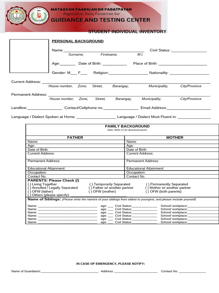 MPP Student Individual Inventory | PDF | Linguistics | Wellness