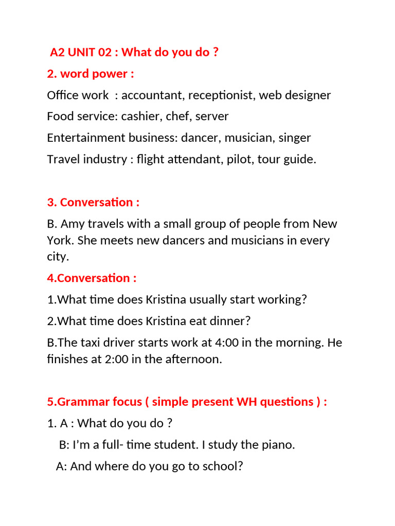 A2 Unit 02 What Do You Do | PDF