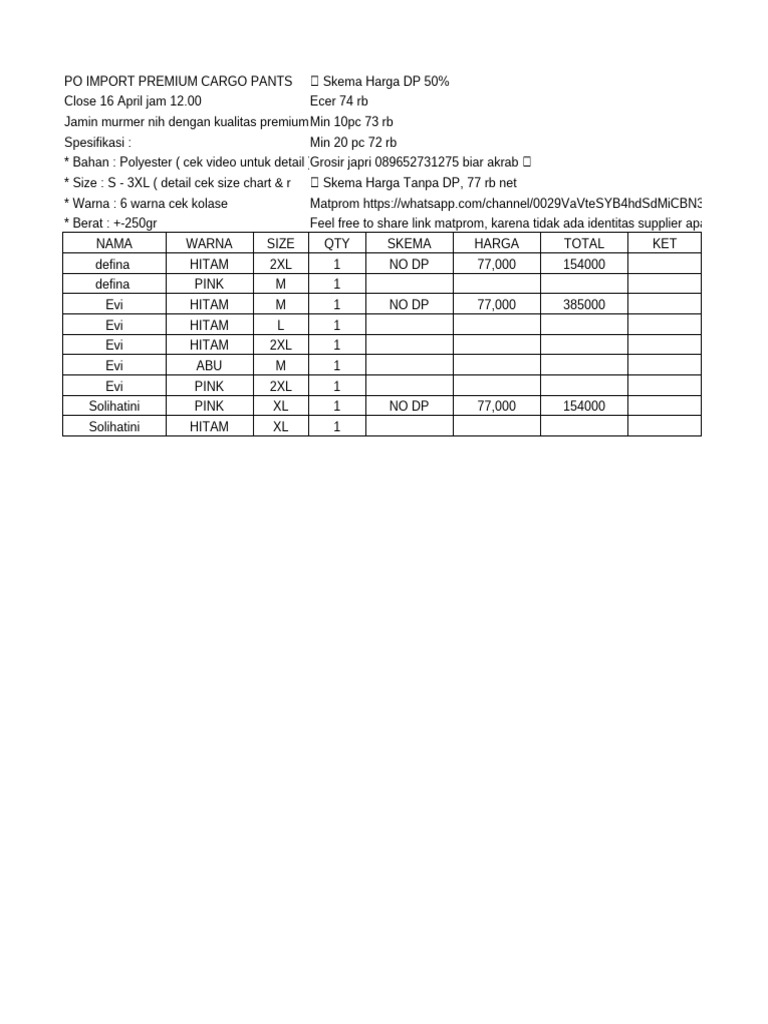 Data Order Tas Travel Shopia - April | PDF