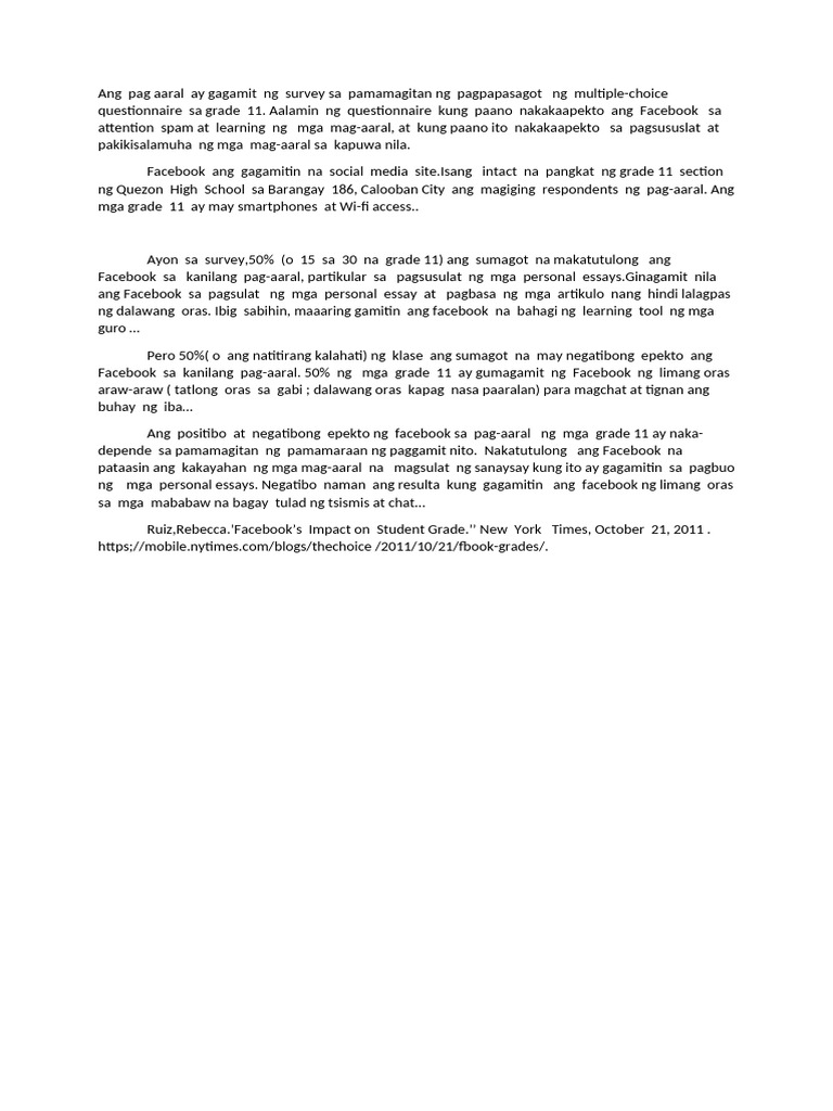 Ang Pag Aaral Ay Gagamit NG Survey Sa Pamamagitan NG Pagpapasagot NG Multiple | PDF