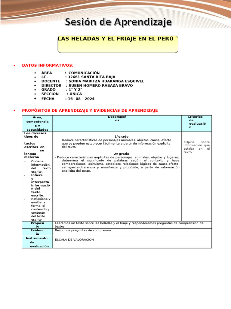 Sesion D4 Plan Lector Las Heladas y El Friaje en El Peru | PDF