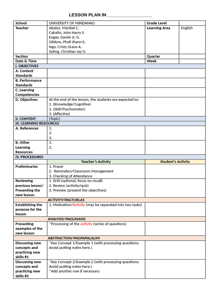 DepEd (MELCs) LP Template | PDF