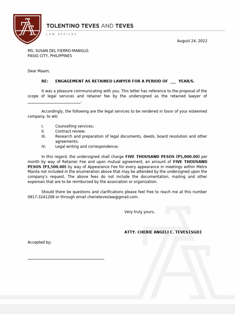 Letter Proposal Retainer of Attorney | PDF