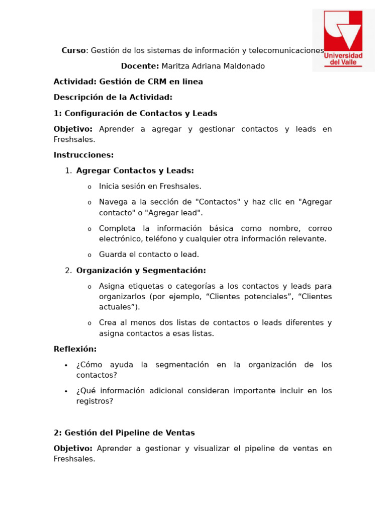 Actividad Clase SISTEMA DE INFORMACIÓN CRM - EN LINEA | PDF Actividad Clase SISTEMA DE INFORMACIÓN CRM - EN LINEA | PDF