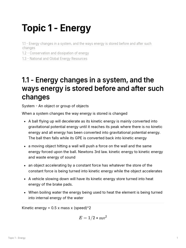 Physics Gcse Aqa Energy Detailed Notes | PDF