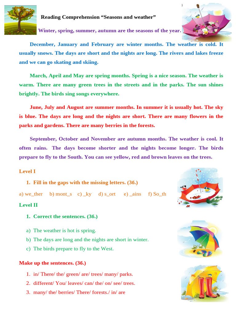 Reading Comprehension Weather and Seasons | PDF
