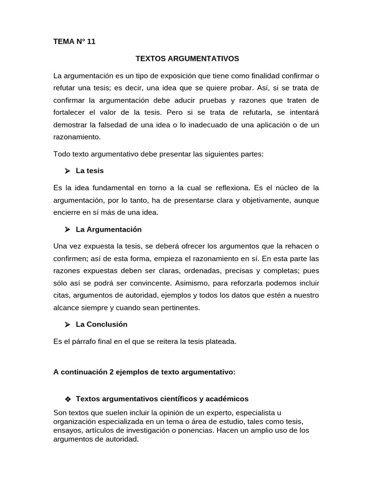 TEMA 11. Textos Argumentativos | PDF