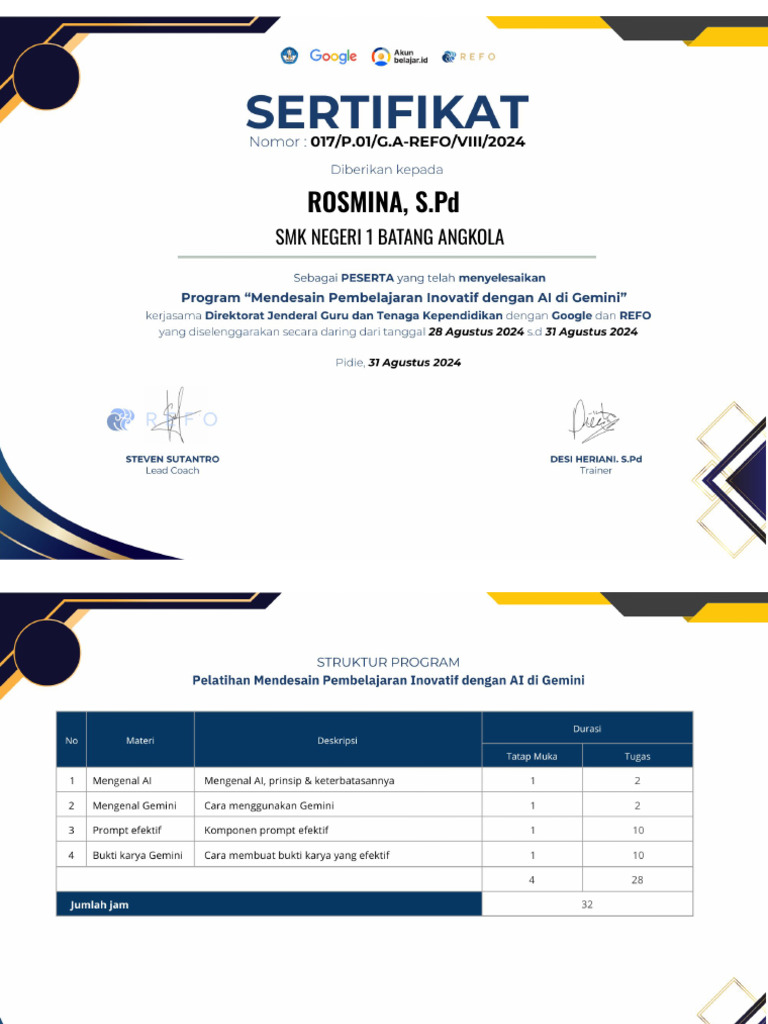 E-Certificate ROSMINA, S.PD | PDF
