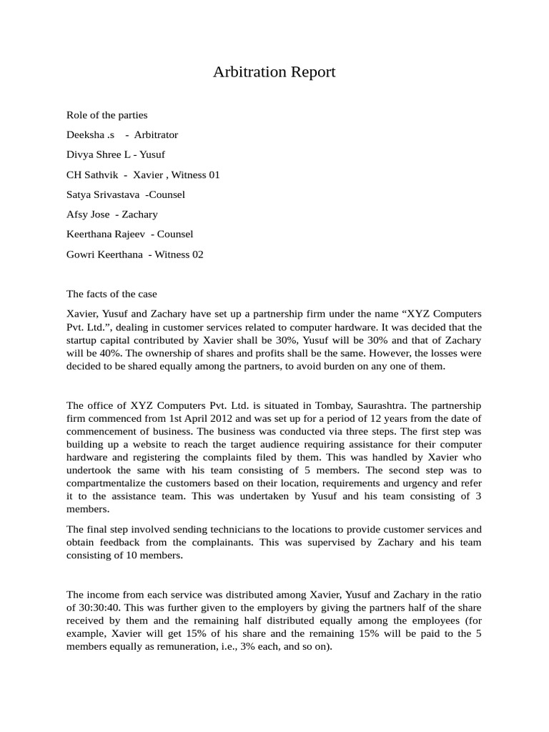 Arbitration Report | PDF