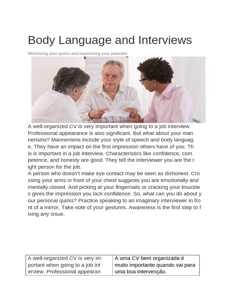 Body Language and Interviews - Antônio 09012024 | PDF | Nonverbal ...