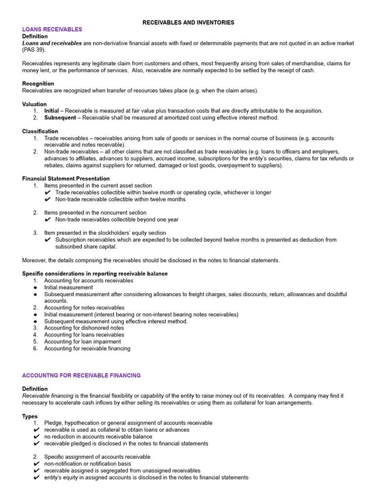 Comprehensive Reviewer - Receiavbles and Inventories | PDF