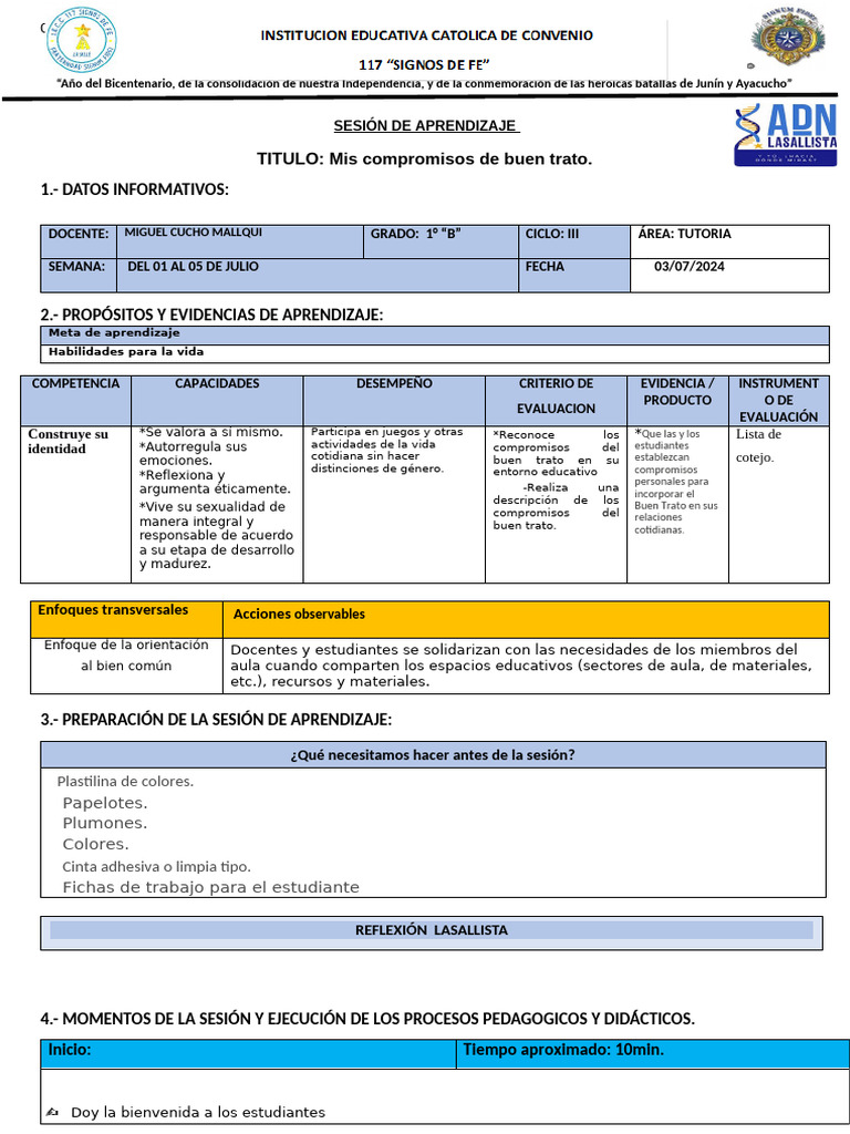 SESION - TUTORIA - Mis Compromisos de Buen Trato. | PDF