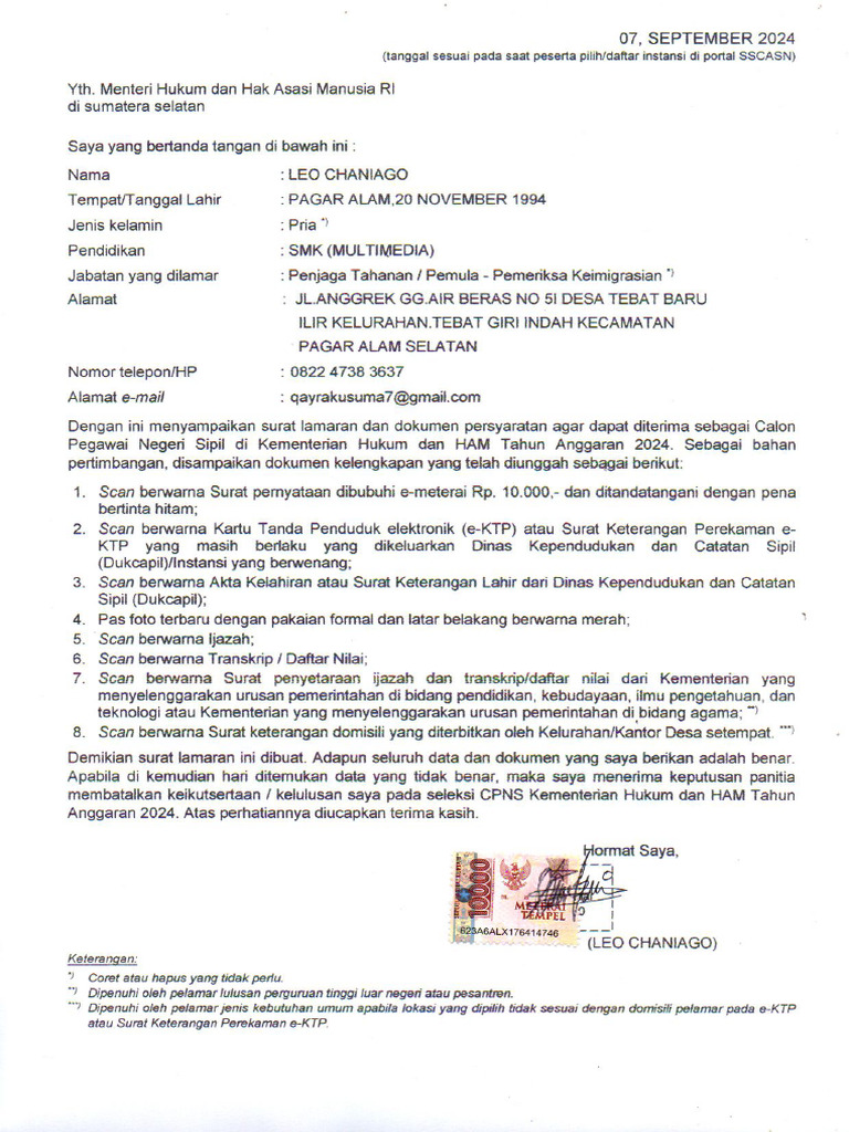 Lamaran Leo Chaniago | PDF