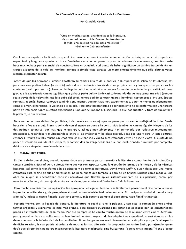 De Cmo El Cine Se Convirti en El Padre de Los Escritores | PDF