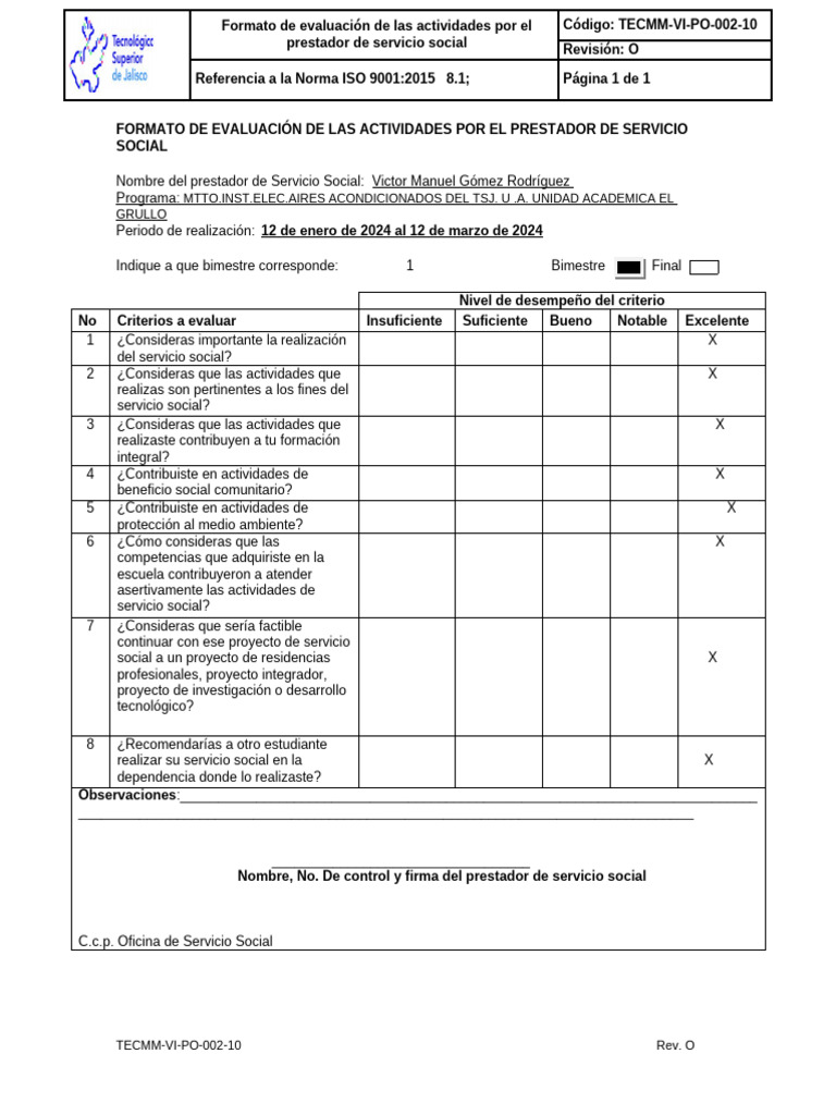 TECMM VI PO 002 10 Evaluación de Las Actividades 133333333333 | PDF