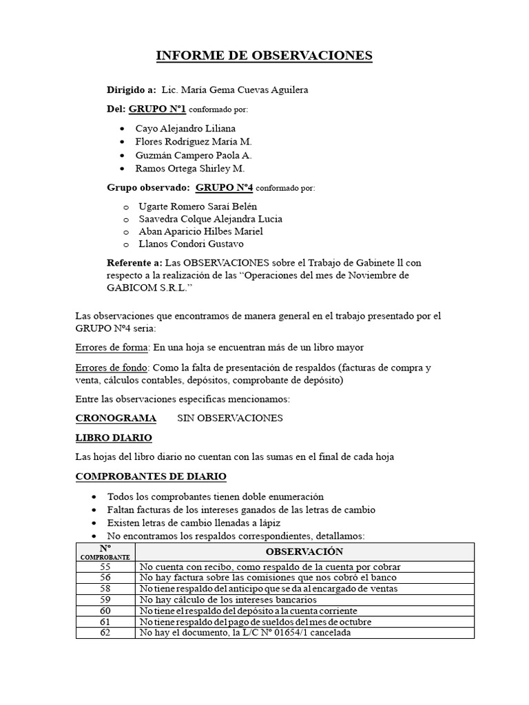 INFORME DE OBSERVACIONES PDF