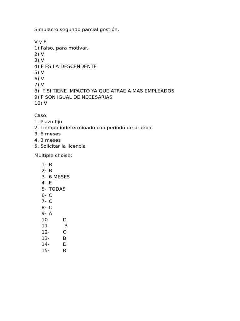 Simulacro Segundo Parcial Gestión | PDF