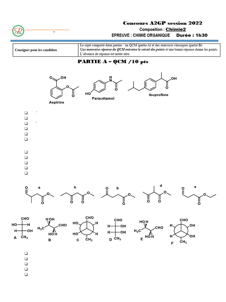 2022 Chimie2 S02 Chimie Orga Epreuve.3e9c82d15639a9c964a7 | PDF