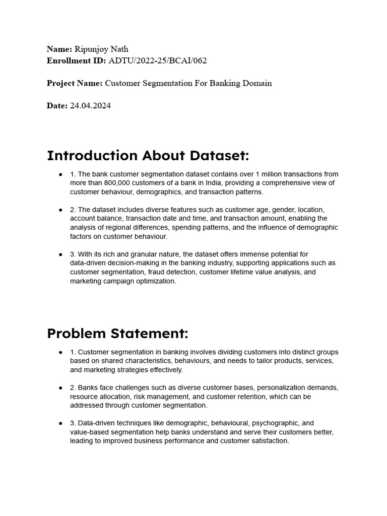 Customer Segmentation in Banking Domain | PDF | Business | Finance ...