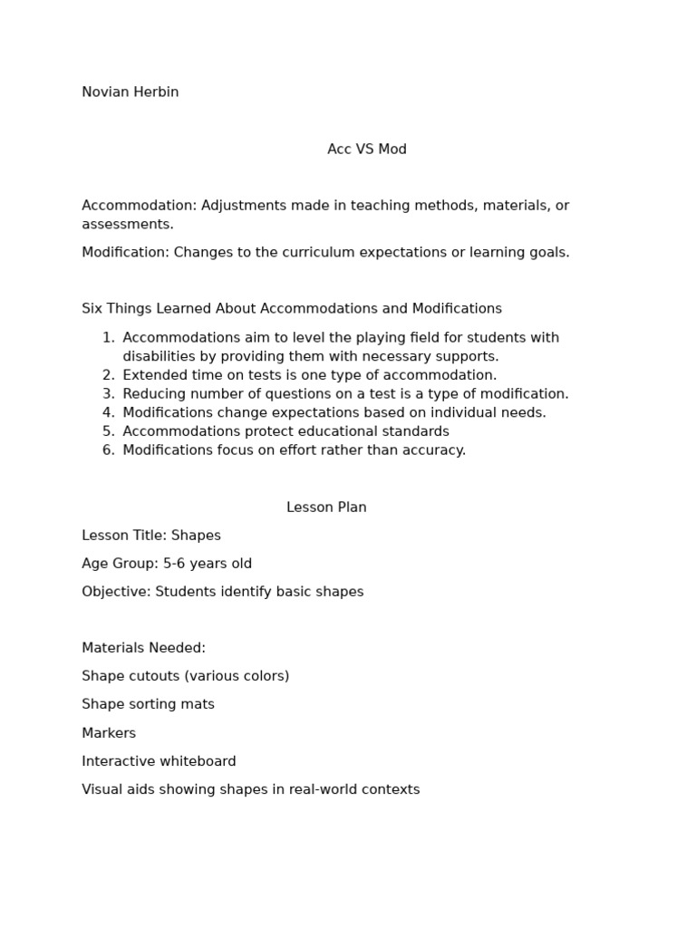 Acc vs Mod & Lesson Plan - NH | PDF