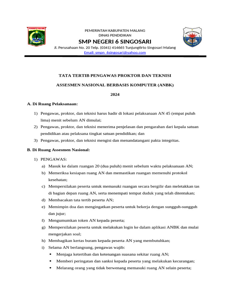Tata Tertib Pengawas Proktor Teknisi Anbk | PDF