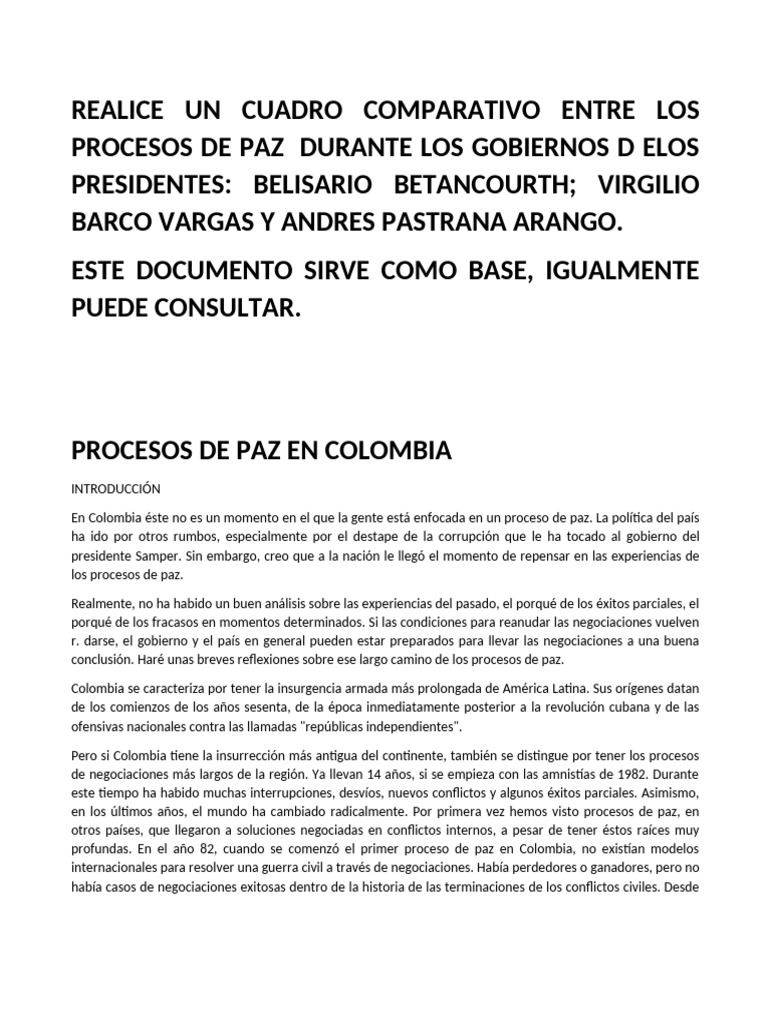 Procesos de Paz en Colombia | PDF
