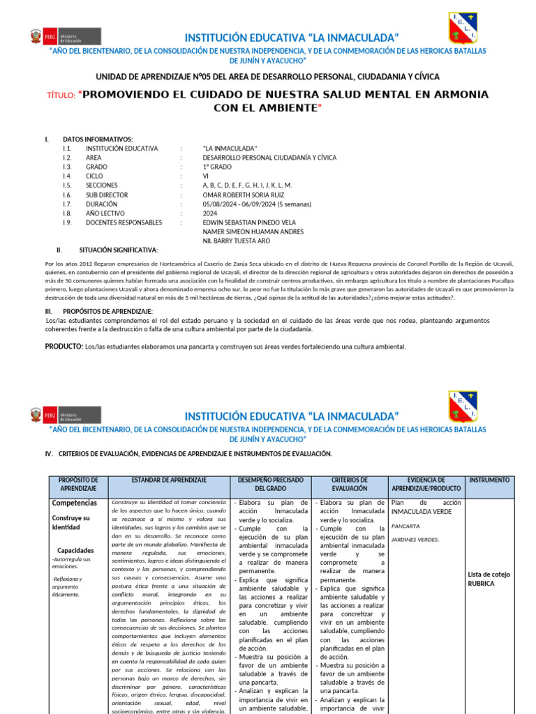 UNIDAD DE APRENDIZAJE #5 DPCC 1º | PDF